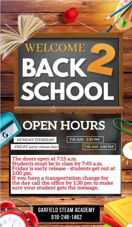 School daily hours of operation | Garfield STEAM Academy